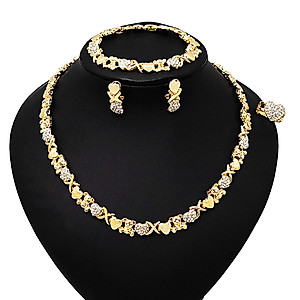 SYHOL Gold Jewelry Sets for Women 18K Gold Filled Jewelry Necklace Set Wedding Bridal Fashion Jewelry Sets Women Accessories Bracelets Earrings and Rings Sweetheart Gifts (GX0033)