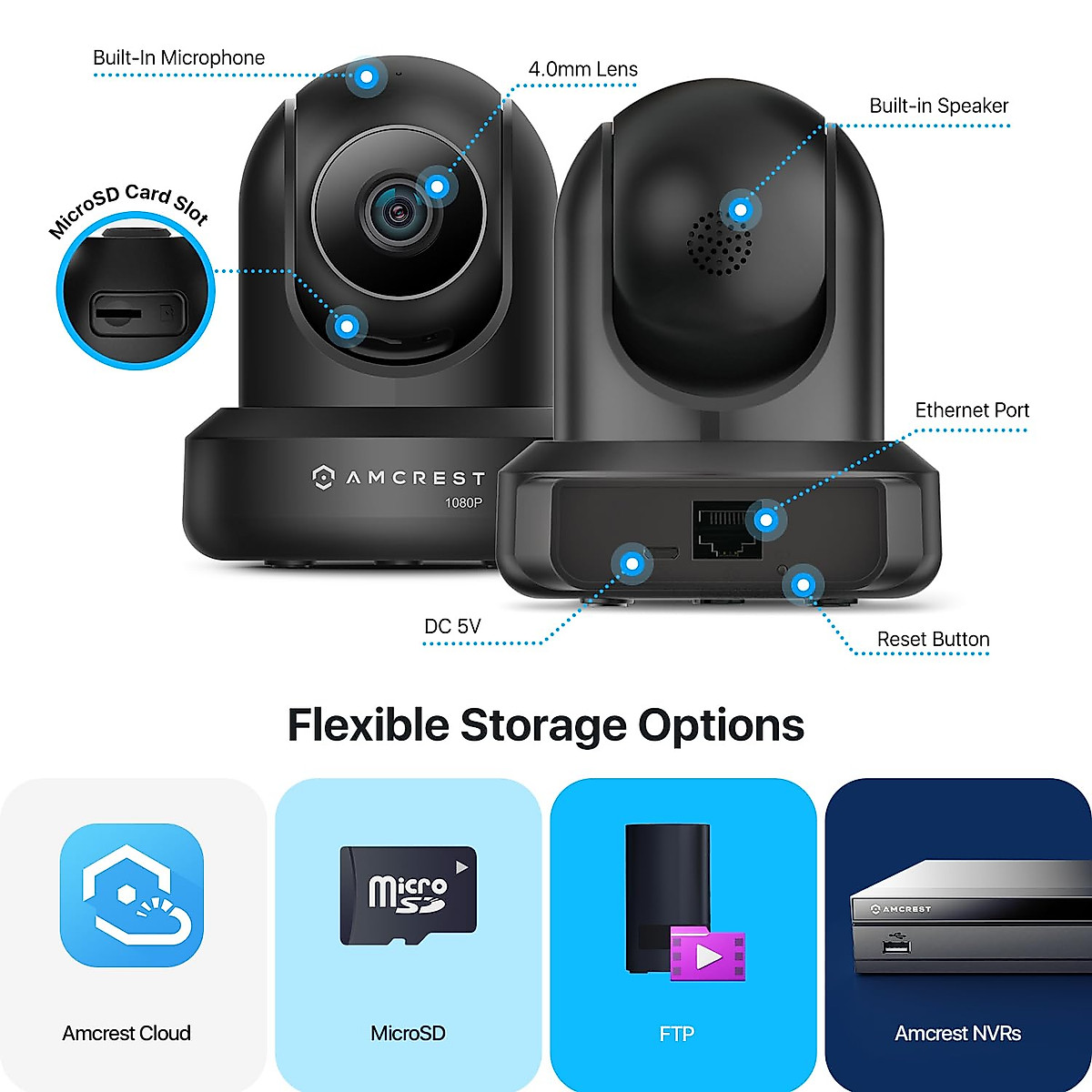 Amcrest ProHD 1080P WiFi 2MP (1920TVL) Indoor Pan/Tilt Security Wireless IP Camera IP2M-841B (Black)