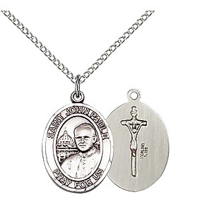 F A Dumont Sterling Silver St. John Paul II Pendant with 18" Stainless Steel Lite Curb Chain.