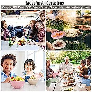 Wheat Straw Dinnerware Sets - Unbreakable Dinnerware Dishes Set for 4 (28-Pc) - Adult & Kids Plates and Bowls Sets - Plastic Plates Reusable, Cups, Cereal Bowls - Microwave Safe