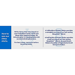 Dream Water Sleep Aid Supplement Drink; Melatonin 5mg, GABA, 5-HTP; Zero Sugar, Natural Flavors, No Added Colors, 2.5 oz Liquid Sleep Shots, Snoozeberry, 4-Count