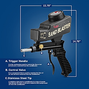 LE LEMATEC Sand Blaster Gun Kit for Air Compressor, Paint/Rust Remover for Metal, Wood & Glass Etching, Up to 150 PSI Blasting Media for Aluminum, Sand, Walnut Shells & Soda Blaster, Black (AS118)