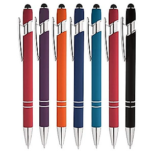 Rainbow Rubberized Soft Touch Ballpoint Pen with Stylus Tip a stylish, premium metal pen, black ink, medium point. Box of 7 (ASSORTMENT)