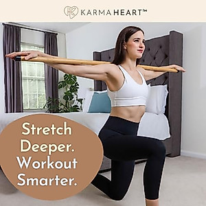 Karma Heart Yoga Stick - Stretch Bar - Natural Bamboo 5ft Mobility Stick for Strength and Flexibility - Versatile and Durable Posture Stick - Stretch Stick Mobility Expansion - Exercise Stick