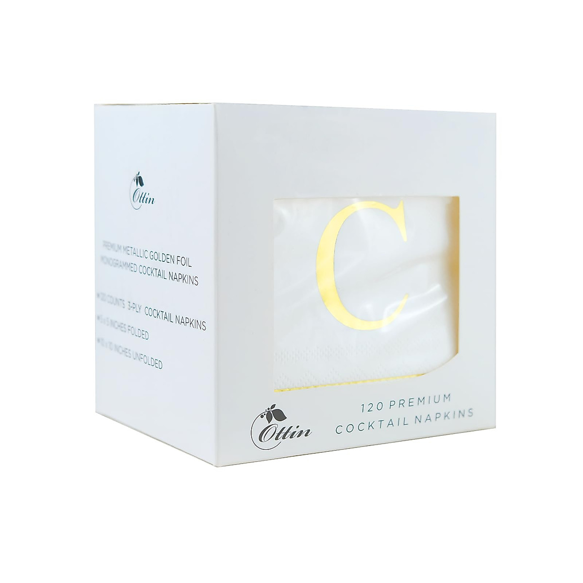 Ottin Monogrammed Letter C 120 Packs Initial Paper Cocktial Napkins 5'' Elegant Metallic Golden Foil Disposable Napkins for Brithday Wedding Party Engagement Baby Shower Bridal Shwer