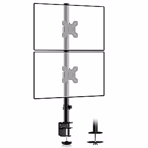 suptek Dual LED LCD Monitor Stand up Desk Mount for 2 / Two Screens up to 27 inch Extra Tall 31.5" Pole Heavy Duty Fully Adjustable Stand Vertical Array (MD6802)