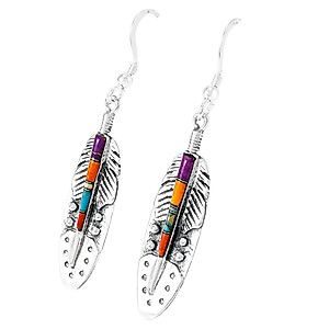 Feathers Turquoise Earrings Sterling Silver 925 & Genuine Gemstones (Multi-00)