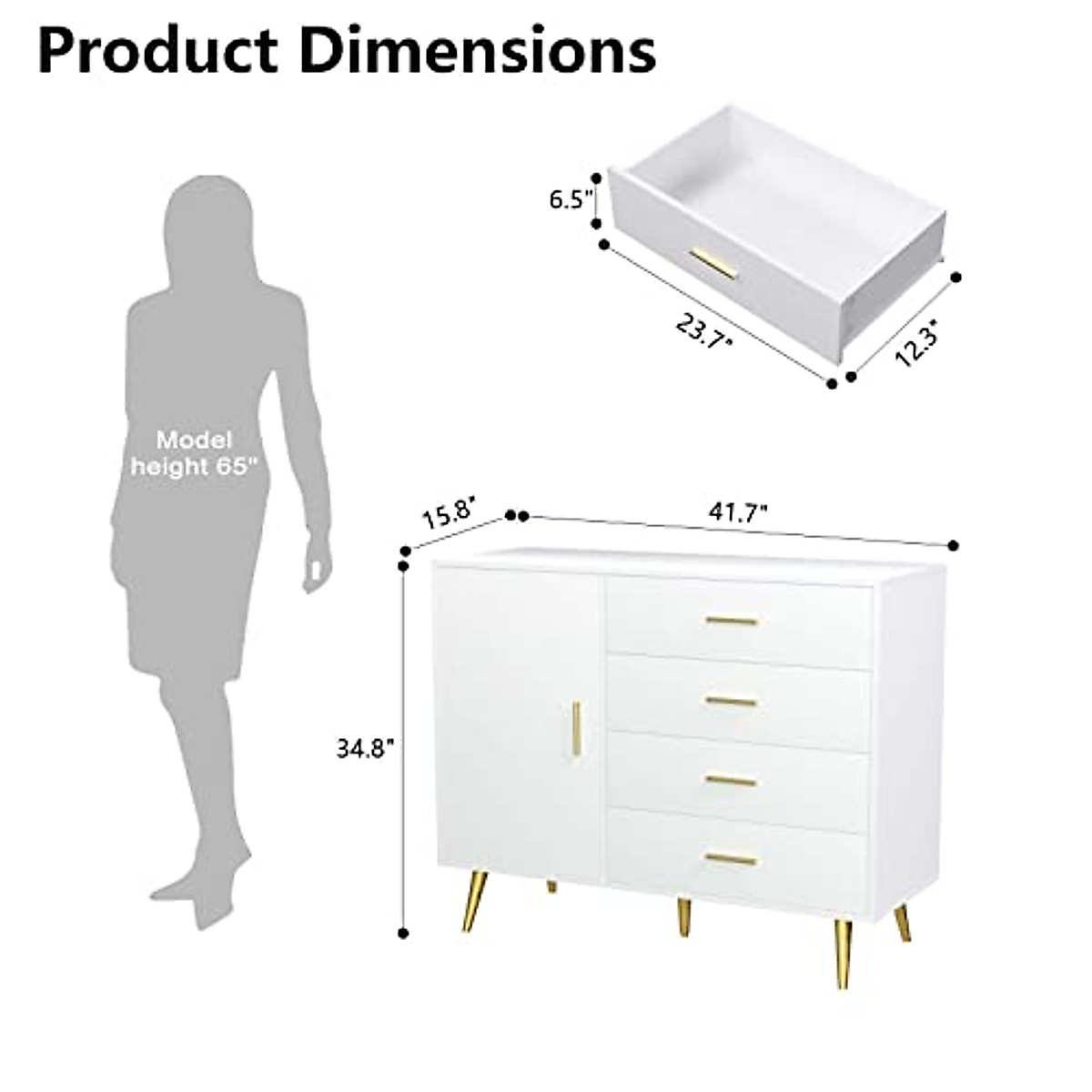 RESOM Storage Cabinet with Drawers & Door, Sideboard Cabinet with Adjustable Shelf, Printer Stand for Home Office, Free Standing Accent Cabinet for Living Room, Bedroom and Hallway (White)