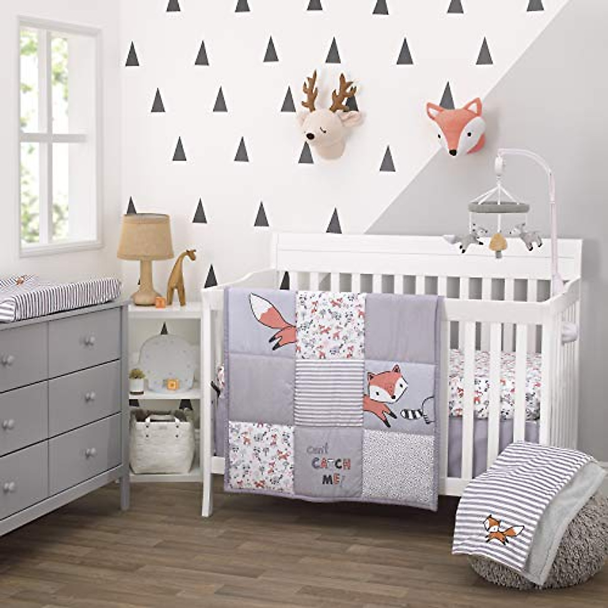 Little Love by NoJo Lil Fox - Grey, Orange, White 3 Piece Nursery Crib Bedding Set with Comforter, Fitted Crib Sheet, Dust Ruffle