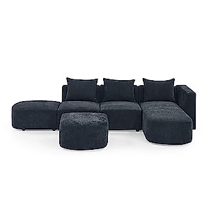 L-Shaped Stylish Comfy Sectional Sofa Couch with 2 Single Seats, Right Chaise and Movable Ottomans, Modern DIY Combination Convertible Modular Sofa & Couch Cloud Deep Seater Cozy Sofá for Living Room