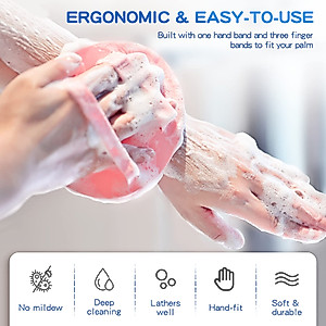 Manmihealth Soft Silicone Shower Brush, Super-Lathering and Deep-Cleaning Body & Face Scrubber, Gentle Exfoliating Bath Glove for All Skin Types, with 2 Free Hooks.(Black + Pink)