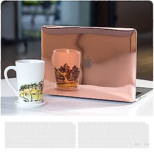 mpmpssss Compatible with MacBook Air 13 inch Case 2022 2021 2020 2019 2018 Release A2337 M1 A2179 A1932 Touch ID Hard Shell Case + 2 Keyboard Cover Glitter Shiny Mirror for Women Girl Man, Rose Gold