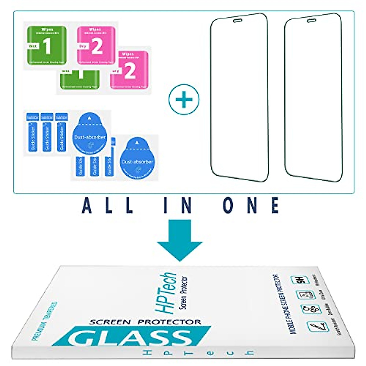 HPTech 2-Pack Tempered Glass for Apple iPhone 11, iPhone XR [6.1-inch] Screen Protector, Easy to Install, Bubble Free, 9H Hardness