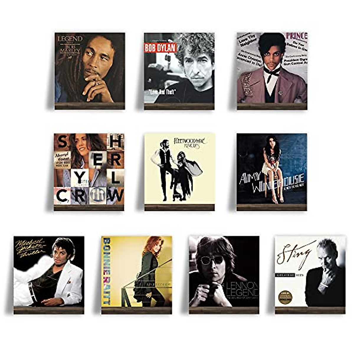 Ilyapa Wood Vinyl Record Shelf Wall Mount, 10 Pack - Espresso Record Album Holder Display Your LP