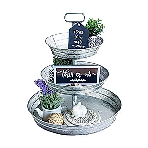 Rustic Metal 3 Tiered Tray - Galvanized Three Tiered Tray Stand – Tiered Serving Tray for Food Fruits Cupcakes - 3 Tier Metal Tray Platter for Cake, Dessert, Appetizers