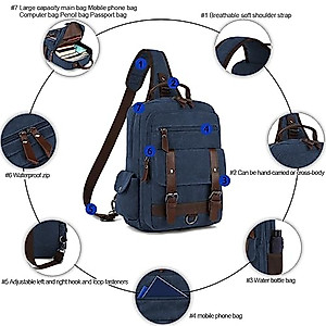 Vintage Canvas Crossbody Bag, Laptop Crossbody Bag, Men's Crossbody Bag, Lightweight Canvas Single Shoulder Bag, Travel Crossbody Bag, Casual Travel, Cycling Darkblue