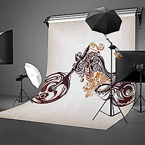 3x5 FT Manly Vinyl Photography Background Backdrops,Motorbike Shape with Curvy Lines Floral Ornamental Design Artwork Background for Graduation Prom Dance Decor Photo Booth Studio Prop Banner