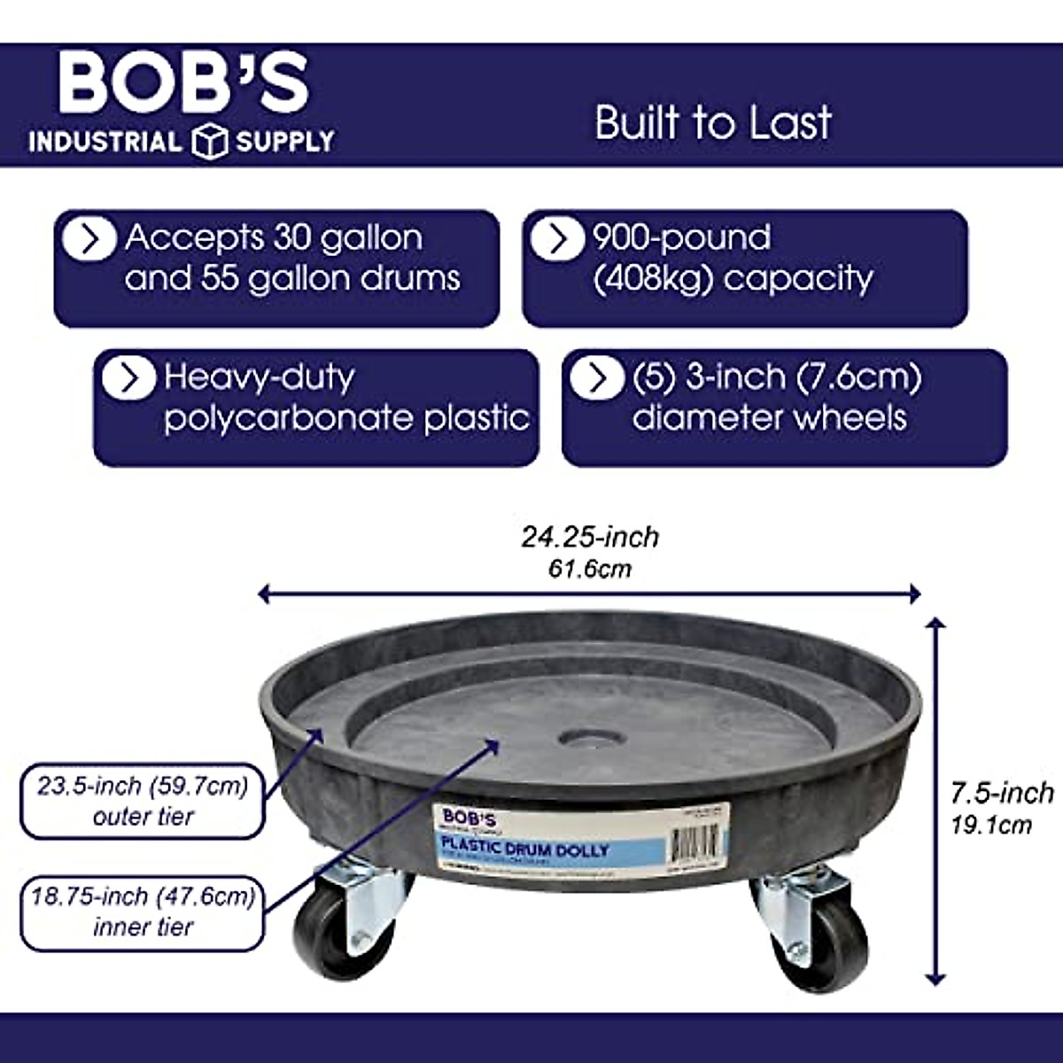 BISupply Plastic 30 55 Gal Drum Dolly Barrel Cart Barrel Dolly for 55 Gallon Drum Dolly 55 Gallon 30 Gallon Drum Dolly