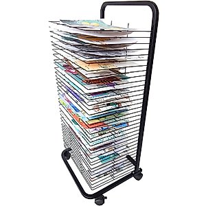 EUKKIC Drying & Print Racks Mobile Classrooms, Art Studio, 25-Shelf Mobile Drying Rack with Wire Shelves for Works of Art, Black Powder Coated Finish (Color : 25-Layer)
