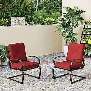 PHI VILLA Patio Spring Motion Metal Dining Chairs Set of 2, Patio Furniture Rocking Chairs with Removable Padded Cushion for Deck,Porch,Red