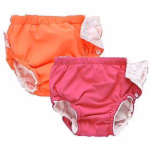 IIjnUhb Swim Diapers Baby Reusable 1Pack 2 Pack,Washable Pants for 0-3 Years Boys Girls Swimming Lesson Shower Gifts (RoseOrange-12-18 Months)