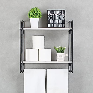 Industrial Pipe Shelving,Iron Shelves Industrial Bathroom Shelves with Towel bar,16.9in Rustic Metal Pipe Floating Shelves Pipe Wall Shelf,2 Tier Industrial Shelf Wall Mounted,Retro White