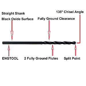 MAXTOOL 3/32"x6" 6pcs Identical Aircraft Extension Drills HSS M2 Extra Long Deep Twist Drill Bits Straight Shank Fully Ground Black; ACF02B06R06P6
