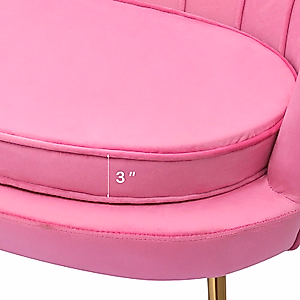 Magshion 52in Tufted Velvet Loveseat with 2 Pillows Living Room Chair Modern Scalloped Back Accent Velvet Upholestered Armchair with Golden Metal Legs, Back Cushion Padded Sofa, Pink