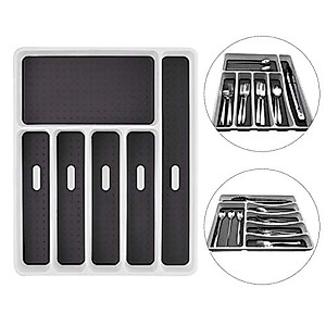 Hemoton Utensils Drawer Organizer PP and Silicone Silverware Organizer Tray Kitchen Tableware Sorting Box for Home Restaurant Hotel (White)