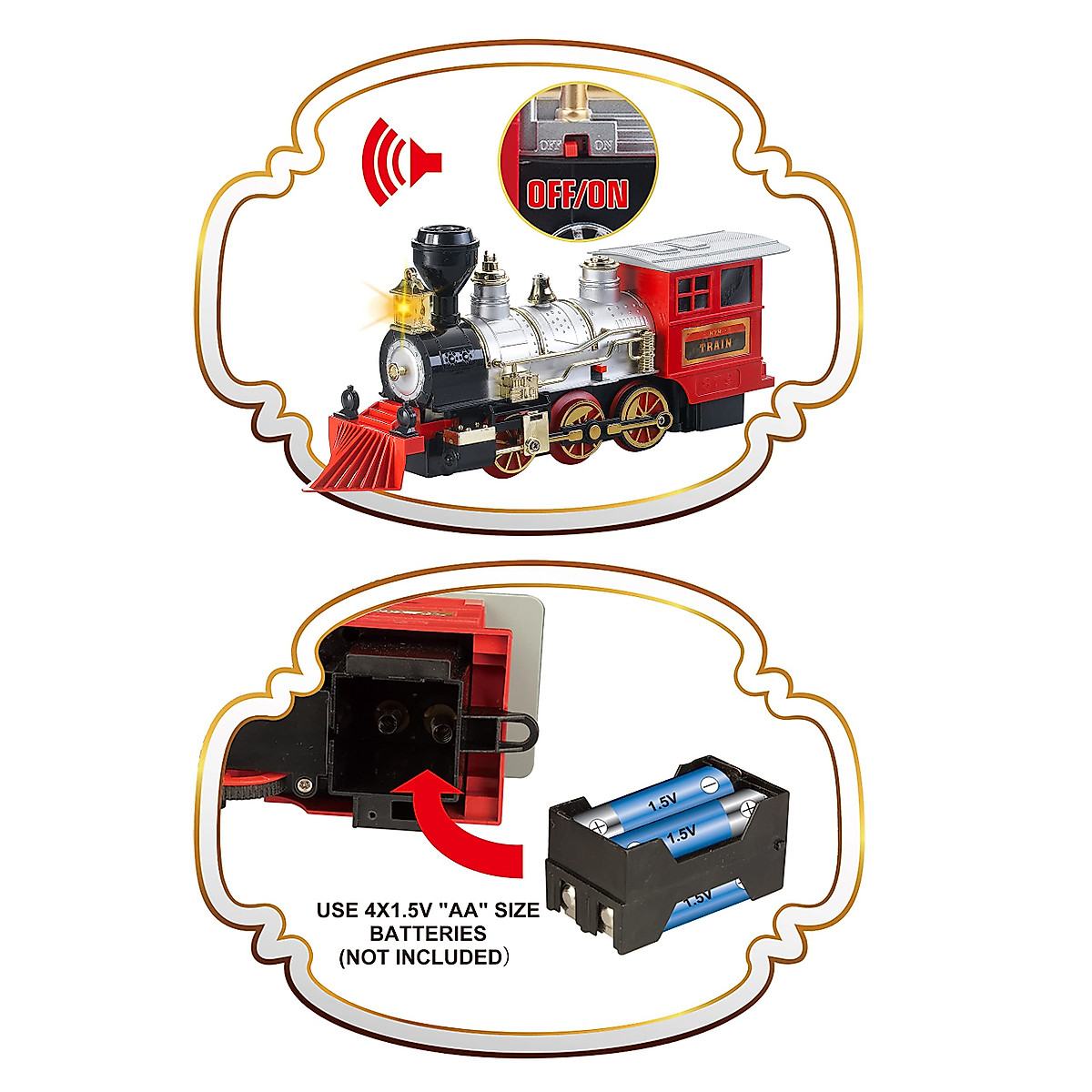 Christmas Toy Train Set, Electric Train Gift with Light, Music & Real Smoke, Travel Train Toys with steam Locomotive, Present for Boys and Girls