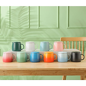 Henten Home Ceramics Tea Cup with Loose Leaf Infuser, Spoon and Lid, 15oz, Large Tea infuser Mug for Tea, Coffee, Milk-Microwave and Dishwasher Safe(15oz,Navy Blue)