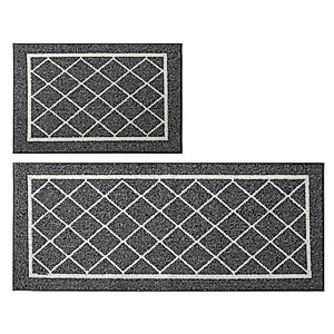 BEQHAUSE-Kitchen-Rugs-Non-Slip-Kitchen-Mats-for-Floor Machine Washable Kitchen Mats 2 Pieces Grey Kitchen Runner Carpet with TPR Backing 24x35inch/24x60inch
