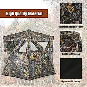 Safstar 3-Person Hunting Ground Blind, Pop-up Ground Deer Blind with Carrying Bag & Carrying Bag, 360 Degree Mesh Windows & 270° Perspective Camouflage Hunting Blind Tent for Deer Turkey Hunting