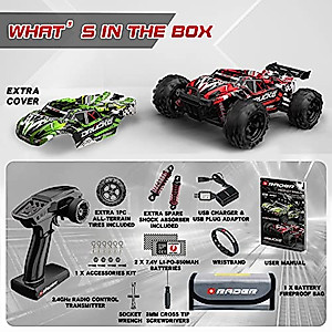 RÄDER DRÜCKE RC Cars-1:18 Scale 45+KM/H High Speed RC Car Hobby Grade Remote Control Car 4x4 Off Road Monster Car, All Terrain Waterproof Toys for Kids Adults with 2 Rechargeable Batteries