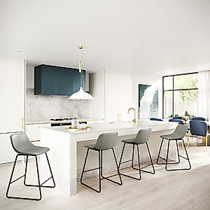 LUE BONA Bar Stools Set of 4, 24" ALX Faux Leather Barstools, Modern Counter Height Stools with Back and Metal Legs, Armless Counter Chairs for Kitchen Island, Grey