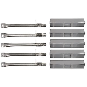 5-Pack BBQ Gas Grill Tube Burner & Heat Shield Plate Tent Replacement Parts for Brinkmann 810-4535-S - Compatible Barbeque Stainless Steel Pipe Burners & Flame Tamer, Guard, Deflector, Flavorizer Bar