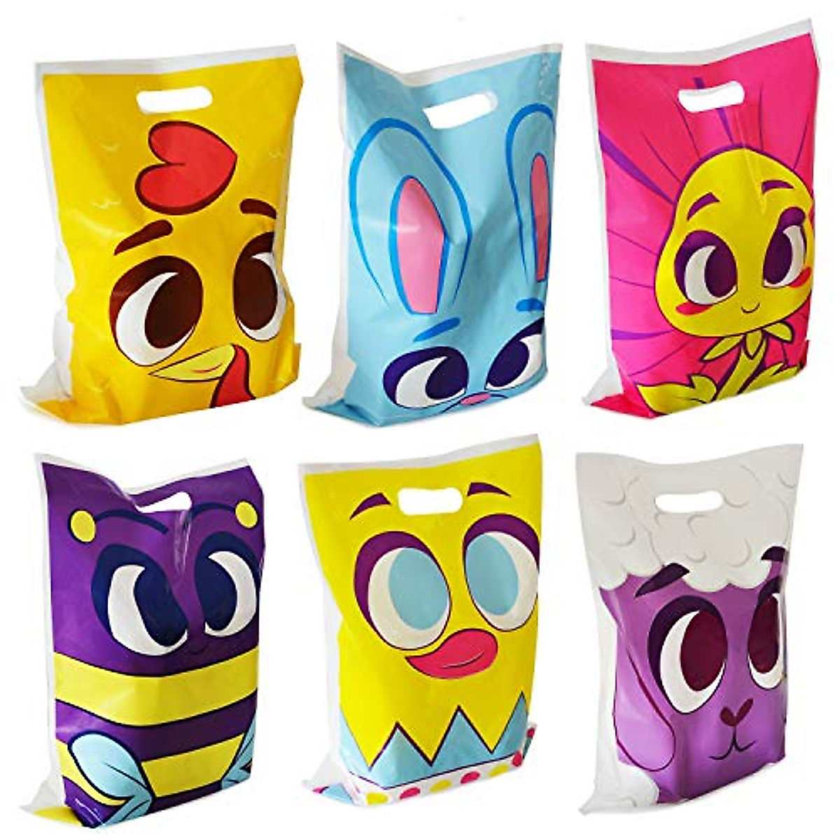 JOYIN 72 Pcs Easter Large Plastic Tote Bags Easter Goodie Treat Gift Bags for Egg Hunt, Easter Kids Party Favor Party Supplies