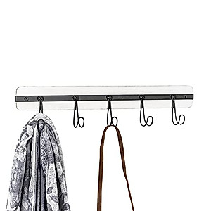 Spectrum Diversified Wall Mount 5-Hook Wood Rack for Entryway Storage and Organization, White Wash/Industrial Gray
