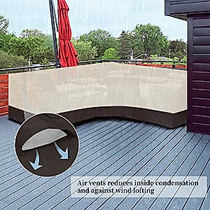 Easy-Going Patio V-Shaped Sectional Sofa Cover, Waterproof Outdoor Sectional Cover, Heavy Duty Garden Furniture Cover with Air Vent 89" L (on Each Side) x 33.5" D x 31" H, Beige/Dark Brown