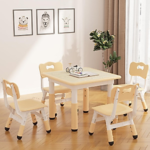 GAOMON Kids Table and 4 Chairs Set with Graffiti Desktop, Height Adjustable Toddler Table and Chairs Set, 4 in 1 Activity Table Play Table for Reading, Drawing, Playing, Eating