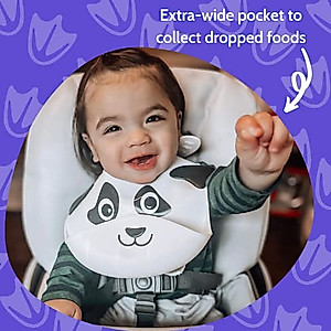 Silly Goose Silicone Animal Baby Bibs for Babies and Toddlers, Waterproof, Adjustable, Soft, Extra Wide Food Catcher Pocket (Baby Panda)