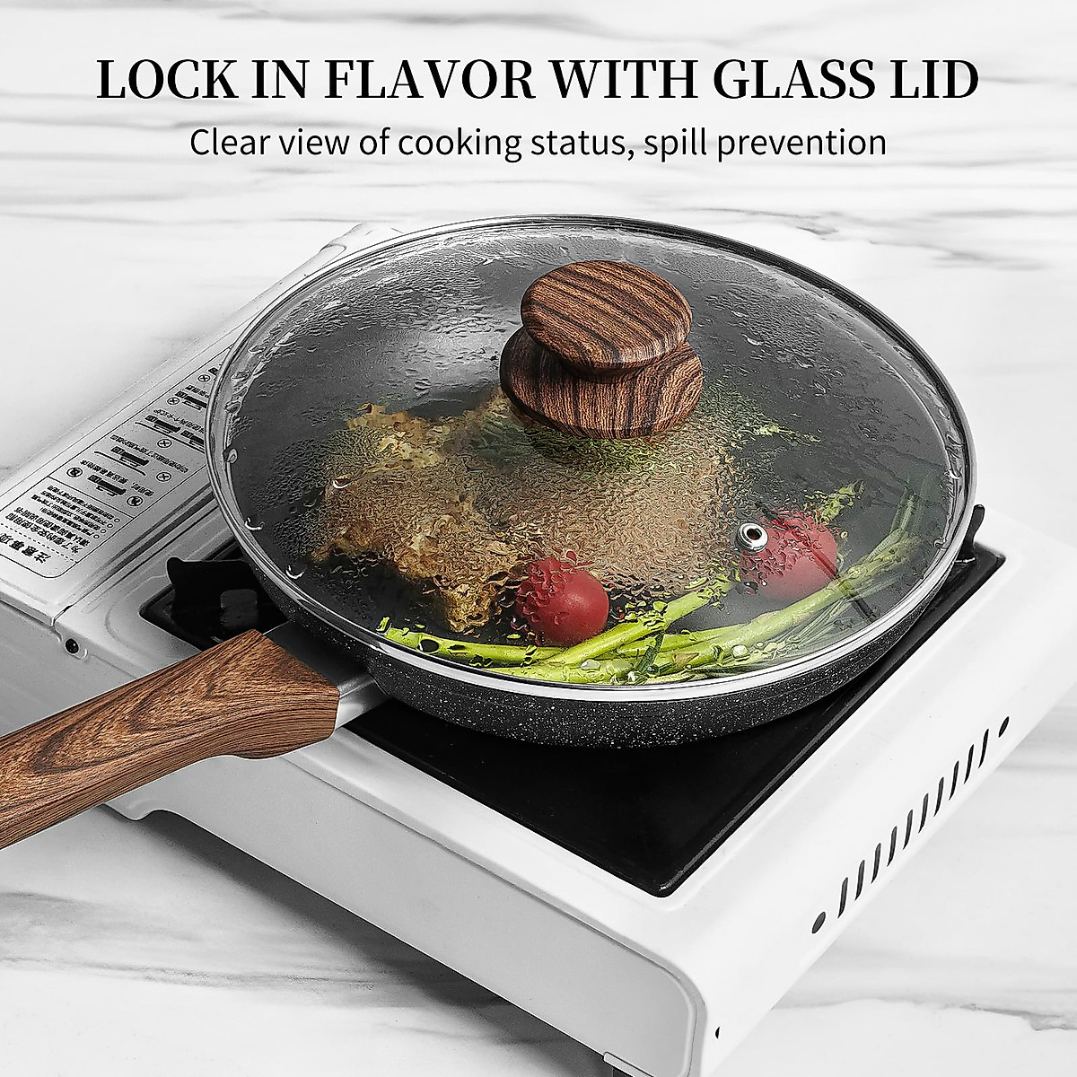 Frying Pan Set With Lids, Non Stick Pans Set Of 3, Nonstick Skillet Pans Set Egg Omelette Pans W/Lid, Non Toxic Cooking Kitchen Pan Set Induction Skillets, PFOA Free, Black