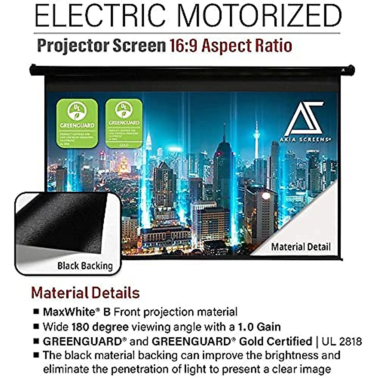 Akia Screens 110 inch Motorized Electric Remote Controlled Drop Down Projector Screen 16:9 8K 4K HD 3D Retractable Ceiling Wall Mount Black Projection Screen Office Home Theater Movie AK-MOTORIZE110H1