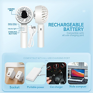 Handheld fan with ice cooling mode, Personl cooling fan for women and men, Portable fans that blow cold air, for home office outdoor travel (White)