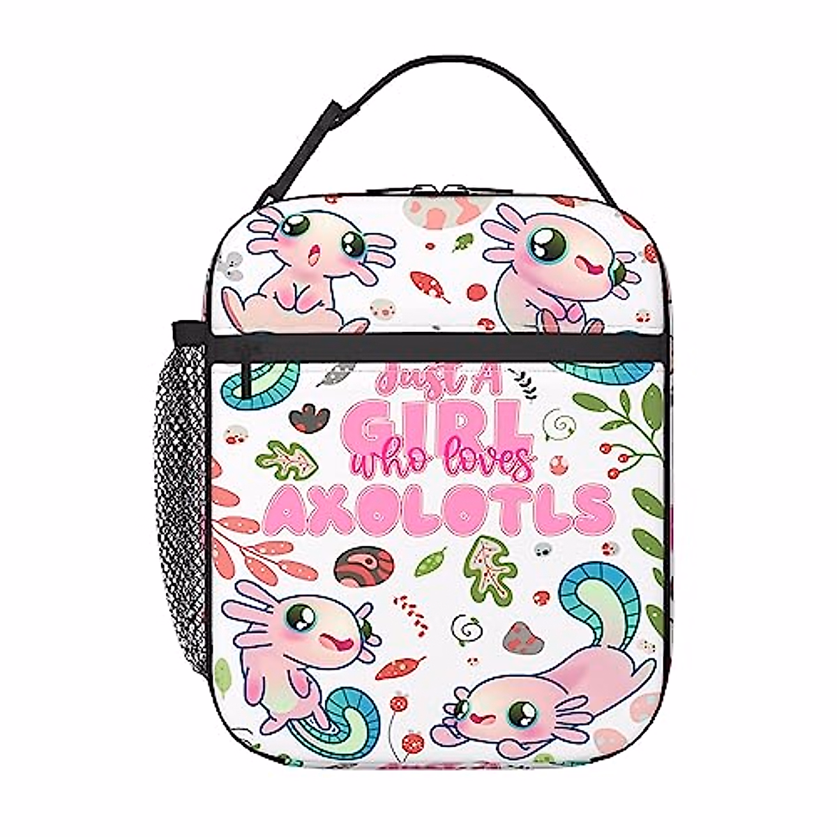UTtitr Insulated Lunch Bag Who Loves Axolotls Reusable Lunch Box Portable Leak-Proof Lunch Container Meal Prep Organizer Cooler Bag With Bottle Holder For Men Women Work Friends Picnic Hiking Camping