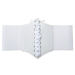 CHIC DIARY Women's Wide Stretchy Cinch Belt Tied Waspie Corset Belts Waistband (White)