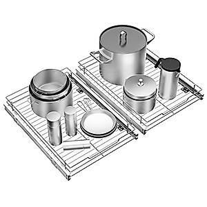 G-TING Pull Out Cabinet Organizer, Heavy Duty Slide Out Pantry Shelves Sliding Drawer Storage for Home, Kitchen, Bathroom, 13.97" W x 20.98" D, Request at Least 15 inch Cabinet Opening(2 Pack, Silver)