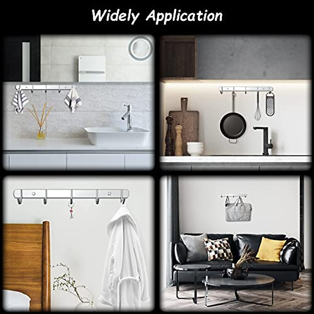 Kasilyic 2 Pcs Coat Hook Rack, 14-Inch Towel＆Key Hook Rail with 5 Hooks, Durable Wall Mounted Hangers for Bedroom, Bathroom, Foyer, Hallway