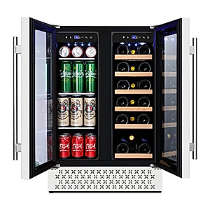 Tylza Wine and Beverage Refrigerator, 24 Inch Built-In Dual Zone Wine and Beverage Cooler, Freestanding French Door Drink Fridge, Wine Beer Cooler Under Counter Refrigerator TYBC120