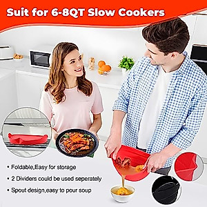 LARMAZEN Slow Cooker Divider Liner fit 6 QT Crockpots & Hamilton, Silicone Crock Pot Cooking Liners Inserts, Reusable/Leakproof/Dishwasher Safe/BPA Free, Black+Red